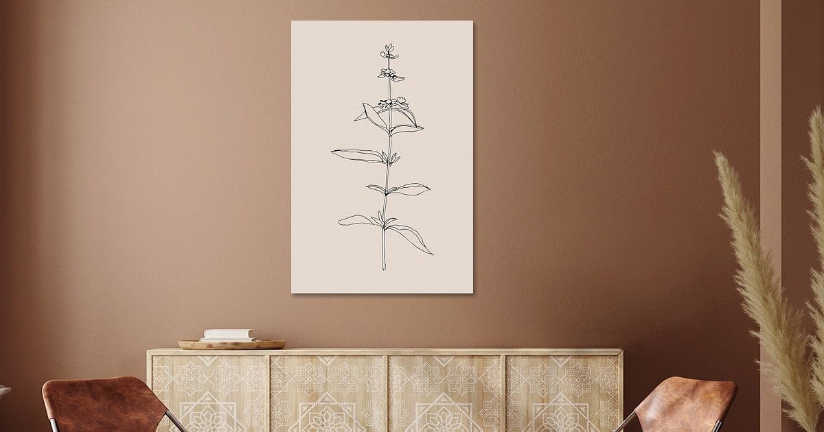 Japandi. Boho botanische plant op beige nr. 3 van Dina Dankers op canvas, behang en meer
